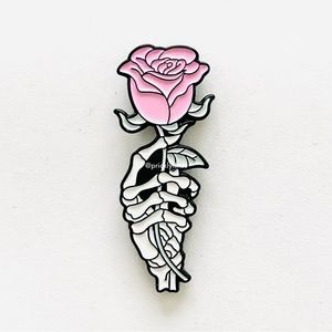 Jewelry | 84 Skeleton Hand Holding Pink Rose Enamel Pin | Poshmark